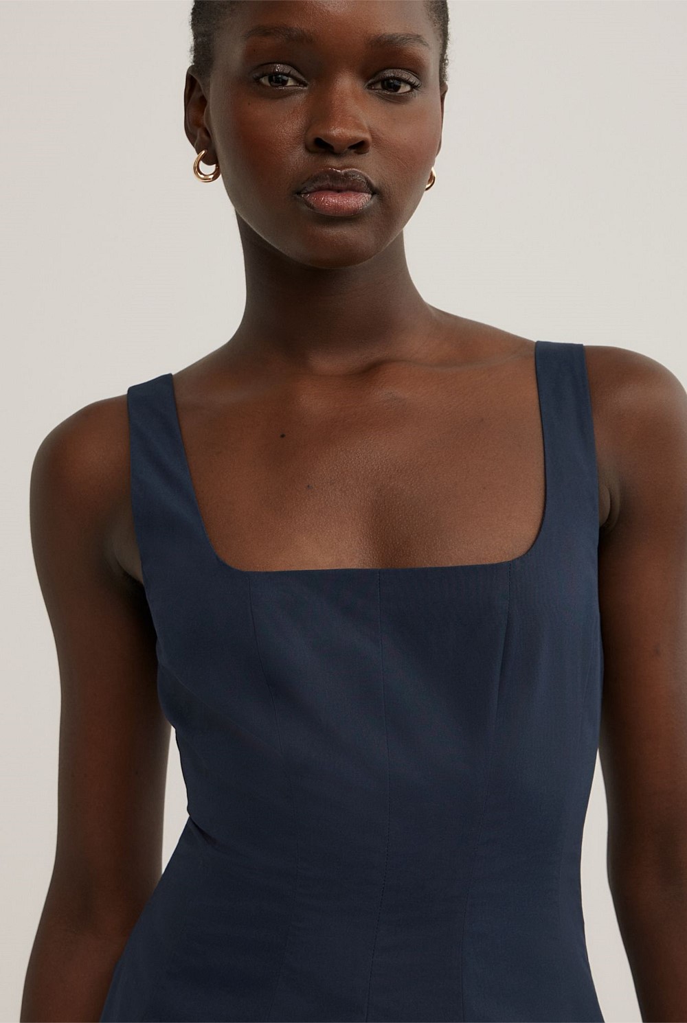 Navy Seam Detail Midi Dress - Women's Cotton Dresses | Witchery